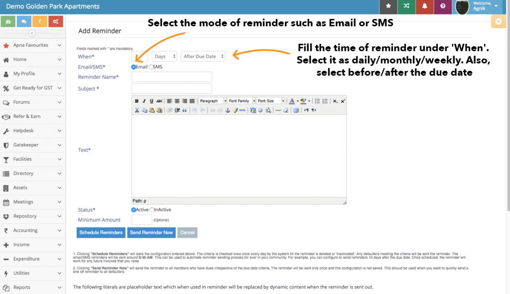 How to setup automated reminders to defaulters? – ANACITY Support ...